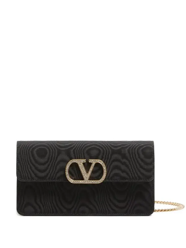 Valentino Garavani Wallet With Chain Vlogo Signature In Moiré Fabric W - Black