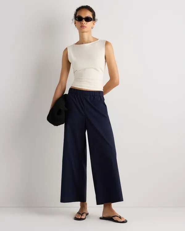 Quince 100% Organic Lightweight Poplin Wide Leg Pants - Navy