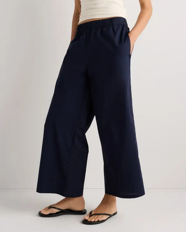 Quince 100% Organic Lightweight Poplin Wide Leg Pants - Navy