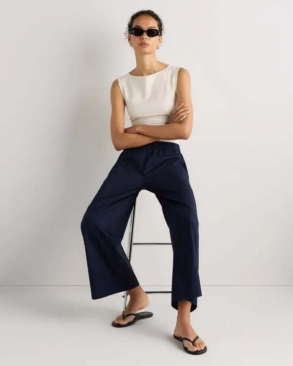 Quince 100% Organic Lightweight Poplin Wide Leg Pants - Navy