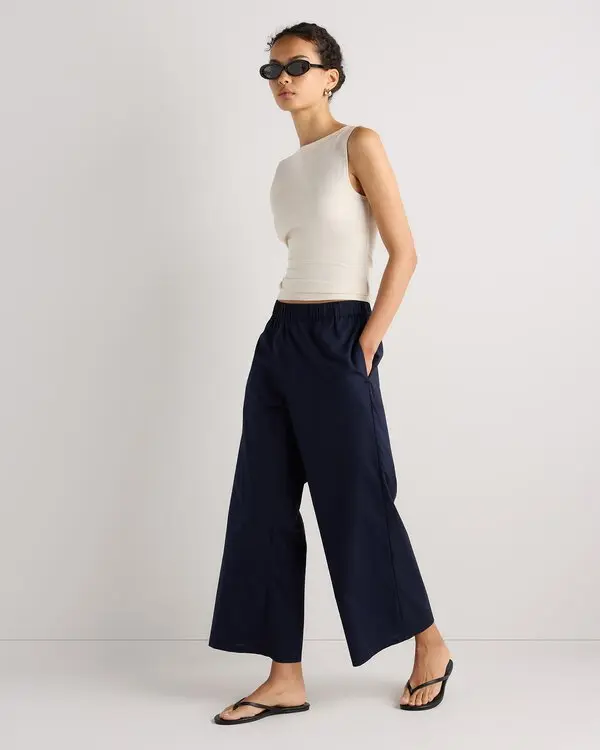 Quince 100% Organic Lightweight Poplin Wide Leg Pants - Navy