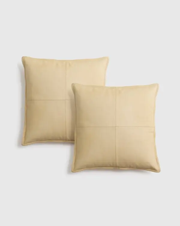 Quince Pieced Leather Pillow Cover - Bone