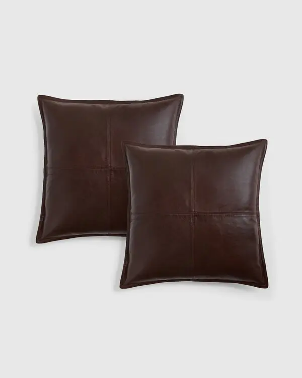 Quince Pieced Leather Pillow Cover - Chocolate