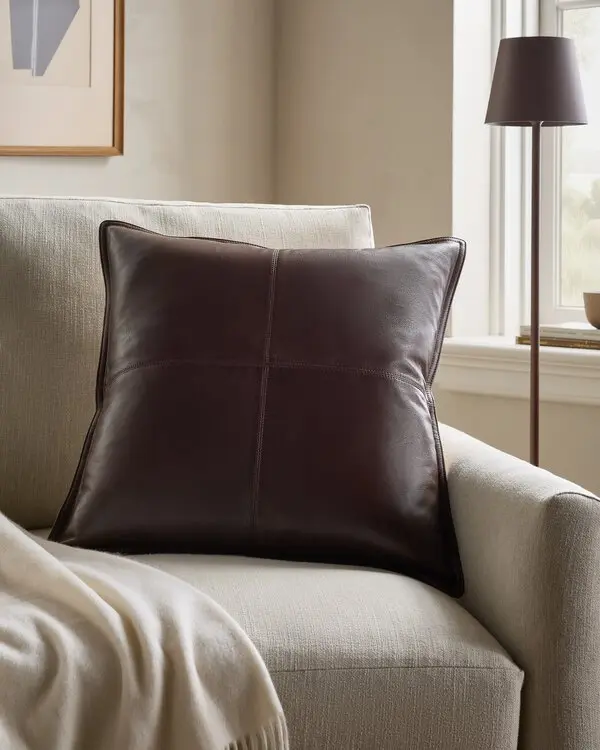 Quince Pieced Leather Pillow Cover - Chocolate