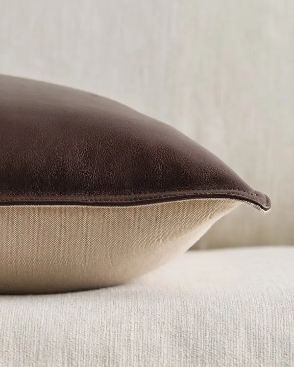 Quince Pieced Leather Pillow Cover - Chocolate