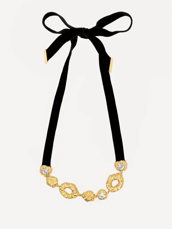 Oscar De La Renta Hammered Stone Velvet Necklace