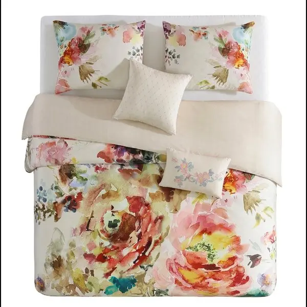 PURE PARIMA Neutrals Bebejan Antique Flowers Ivory Reversible Comforter Set - White