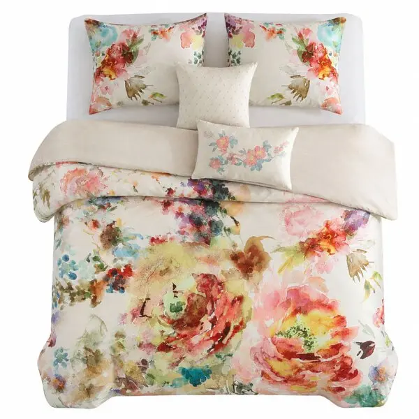 PURE PARIMA Neutrals Bebejan Antique Flowers Ivory Reversible Comforter Set