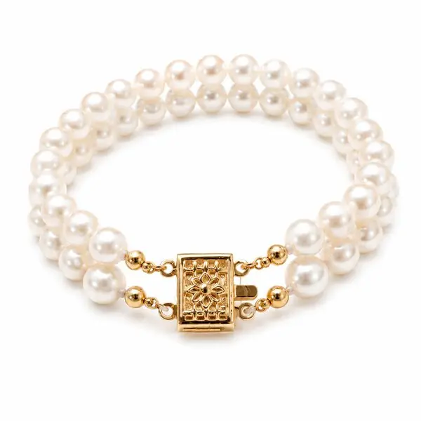 ORIGIN OF HEARTS Double-strand Freshwater Pearl Bracelet With Gold Plated Clasp - White/gold