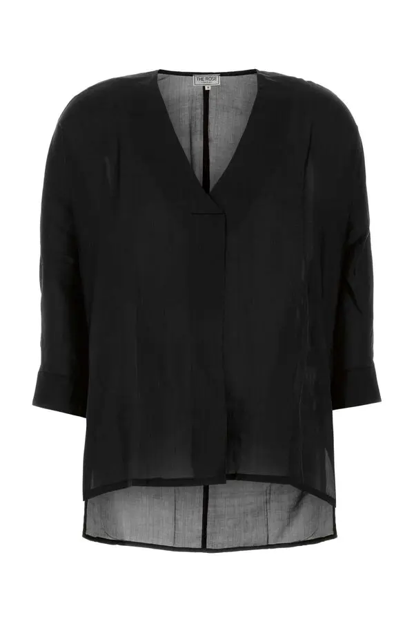 THE ROSE IBIZA Silk Blouse With Mandarin Collar - Black