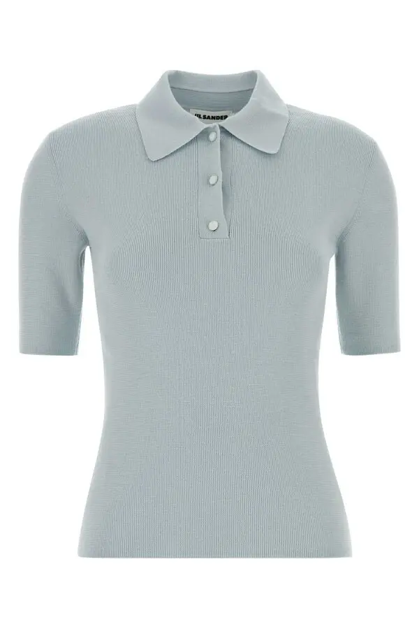 JIL SANDER Pastel Virgin Wool Polo Shirt For - Light Blue
