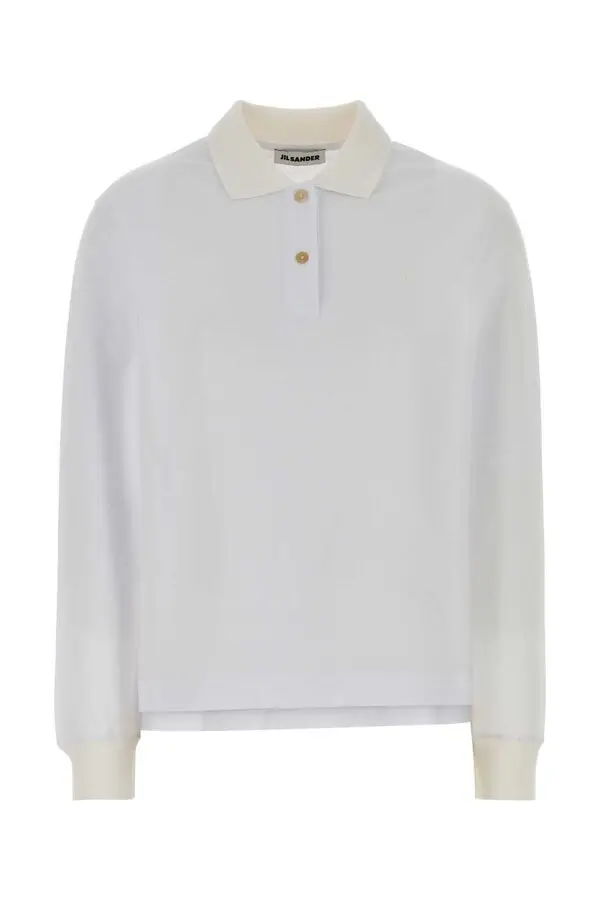 JIL SANDER Long Sleeve Pique Polo Shirt - White