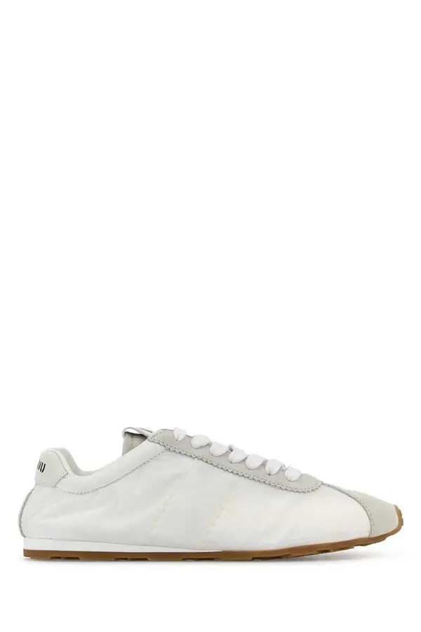 Miu Miu Fabric And Suede Lace-up Sneakers - White