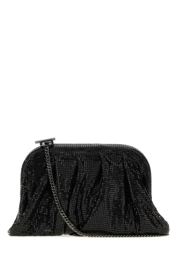 Benedetta Bruzziches Embellished Fabric Mini Clutch With Shoulder Strap - Black
