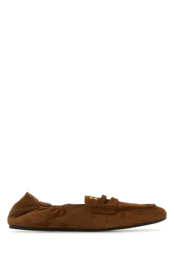 Miu Miu Suede Leather Loafers With Rubber Sole - Brown