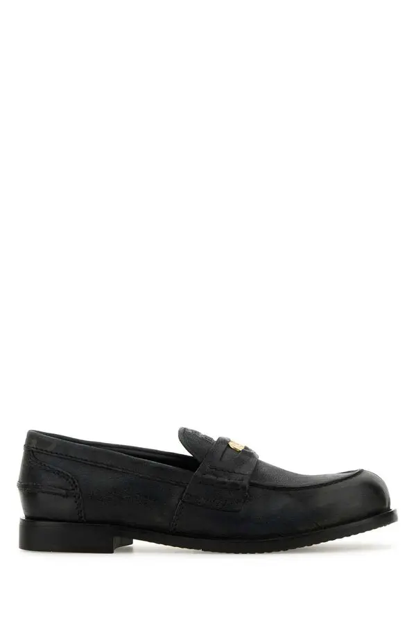 Miu Miu Leather Loafers In Slate