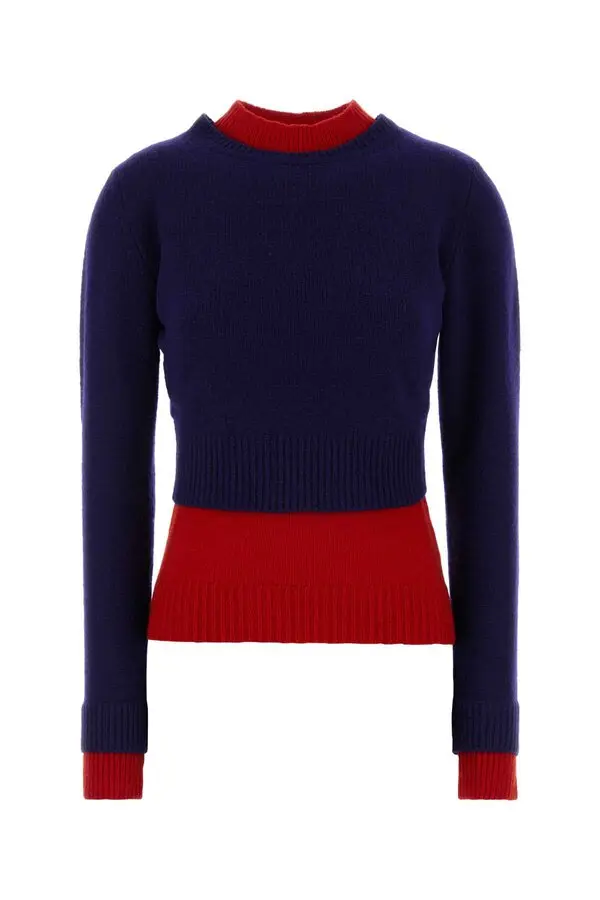 JIL SANDER Wool Blend Ribbed Sweater - Blue