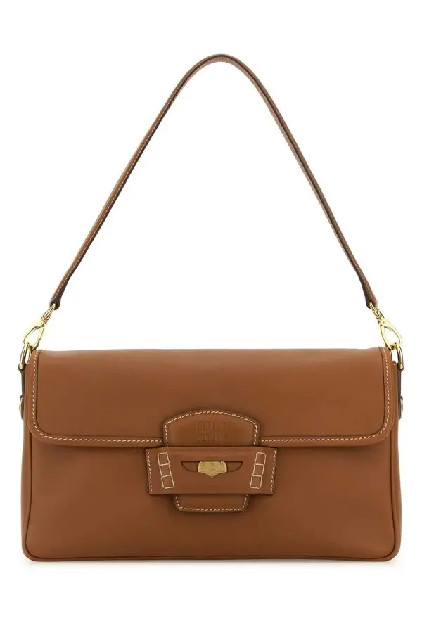 Miu Miu Penny Mini Leather Shoulder Handbag - Camel