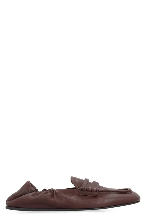 Miu Miu Ruched Leather Loafers - Brown