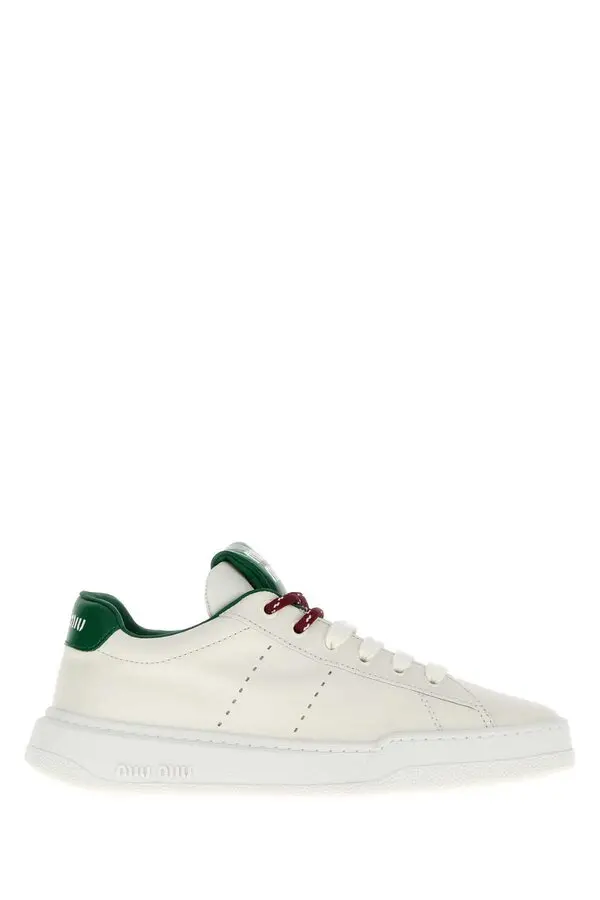 Miu Miu Calf Leather Lace-up Sneakers - White