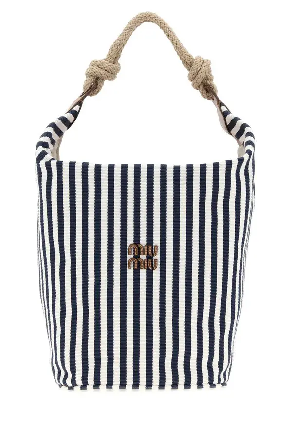 Miu Miu Embroidered Canvas Bucket Handbag 24 Cm - Stripped