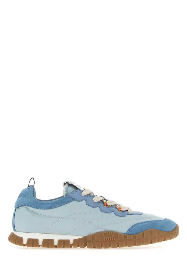 Miu Miu Re-nylon And Suede Low-top Sneakers - Light Blue