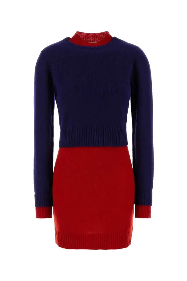JIL SANDER Contrast Wool-blend Mini Dress