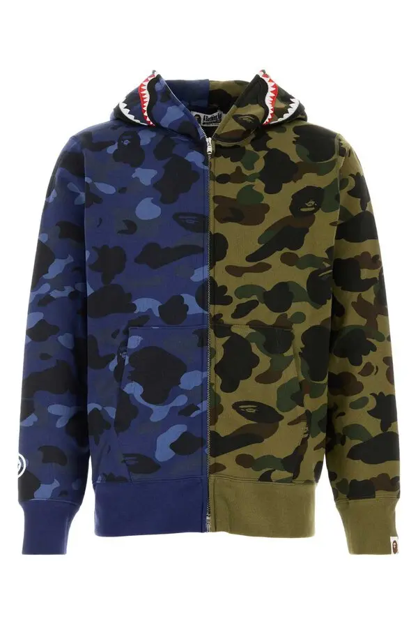 A BATHING APE Printed Cotton Split Camo Shark Sweatshirt For