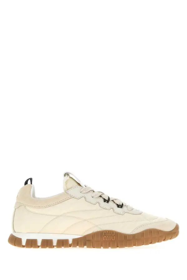 Miu Miu Re-nylon And Suede Low Top Sneakers - Beige O Tan