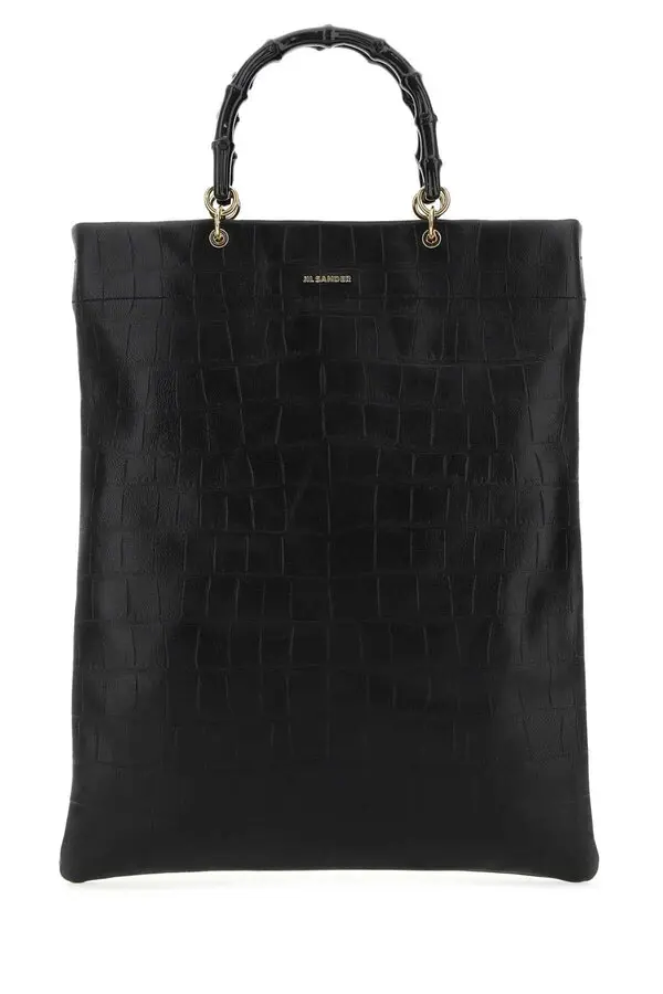 JIL SANDER Medium Shopping Leather Handbag With Golden Hardware - Black