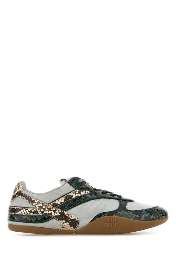 Miu Miu Snakeskin Paneled Leather And Fabric Sneakers - Multicoloured