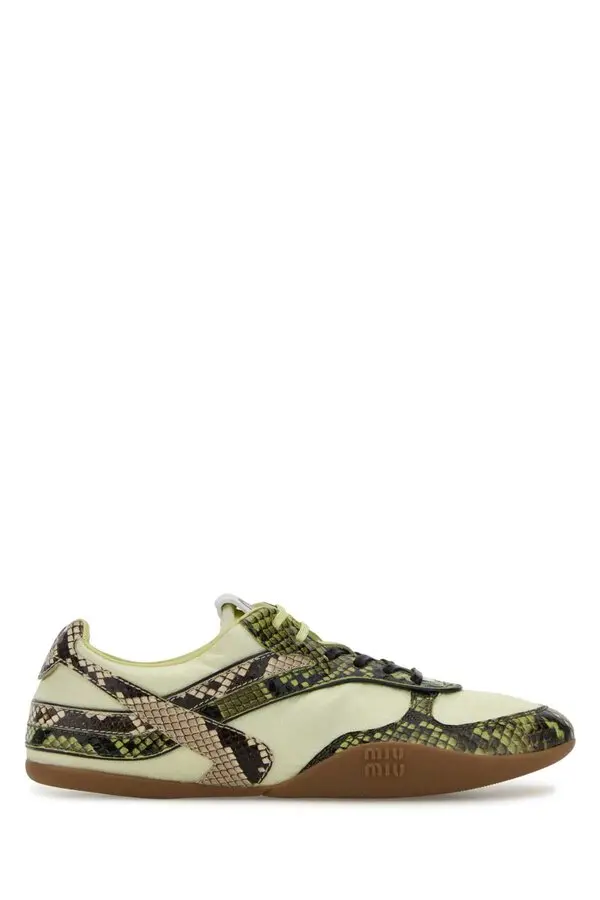Miu Miu Leather And Fabric Sneakers With Snakeskin Detailing - Multicoloured