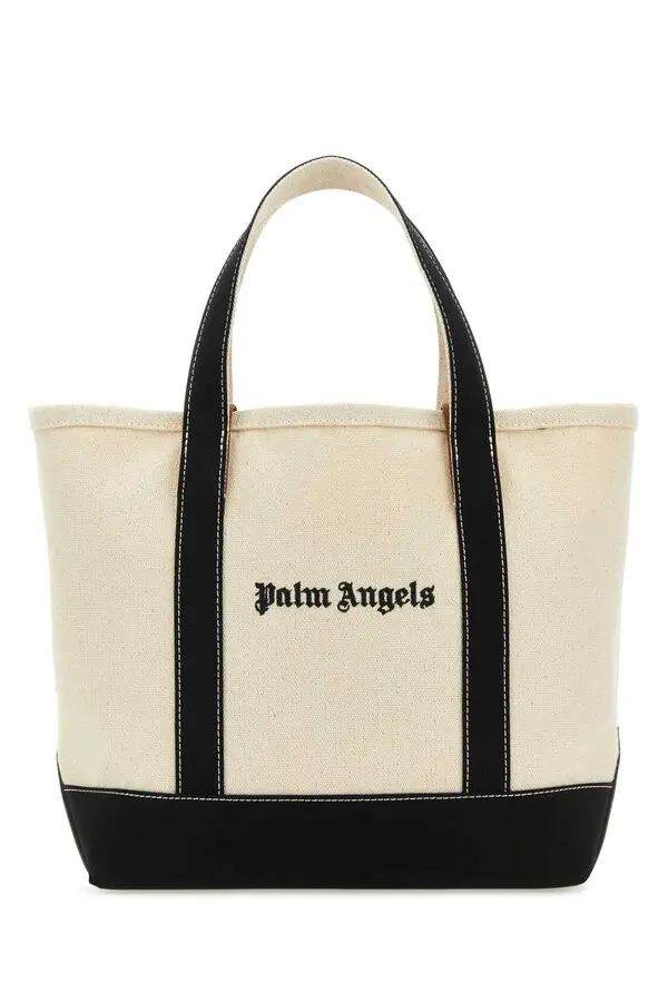 Palm Angels Palm Print Canvas Shopping Tote - White