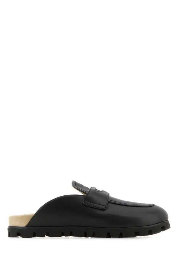 Miu Miu Calfskin Leather Slip-on Slippers - Black