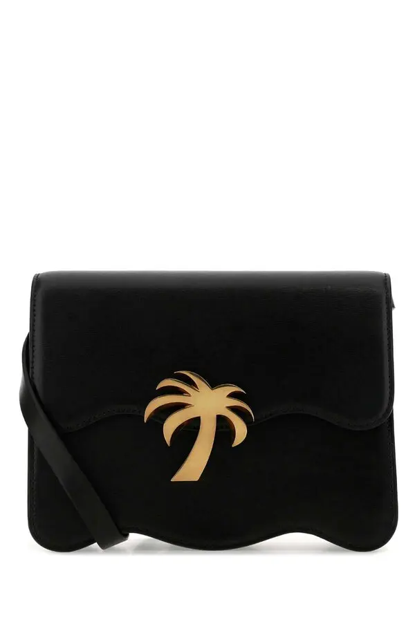 Palm Angels Palm Beach Mini Calf Leather Crossbody Handbag With Golden Hardware - Black