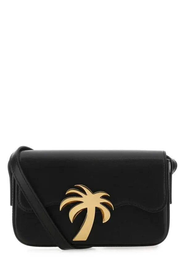 Palm Angels Palm Beach Bridge Crossbody Handbag In Calf Leather, 20.5 Cm Width, 12 Cm Height, 4.5 Cm Depth - Black