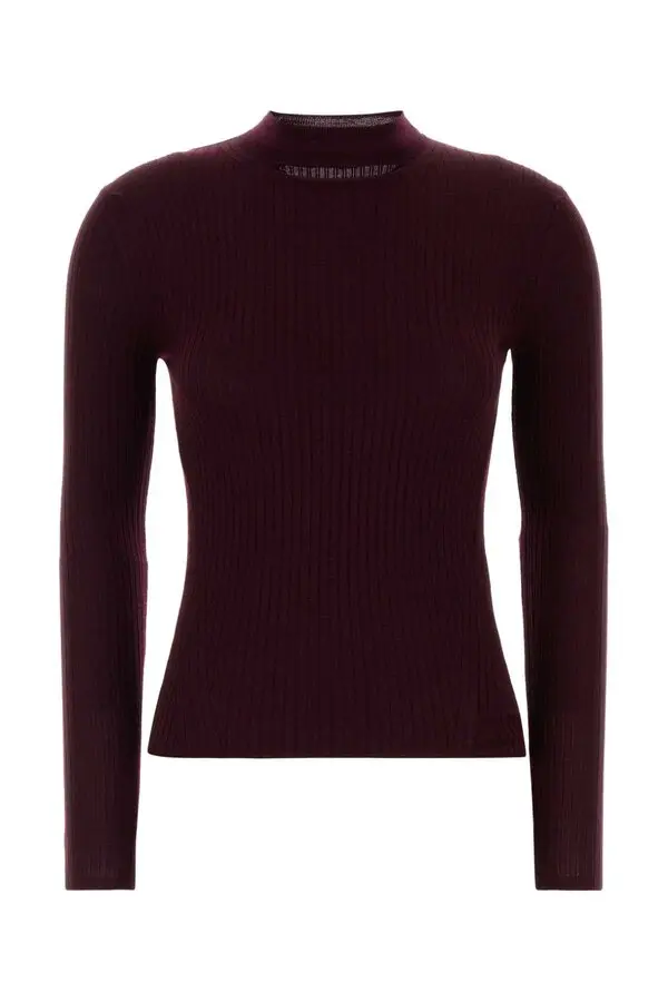 JIL SANDER Ribbed Wool-silk Blend Knit Sweater - Burgundy
