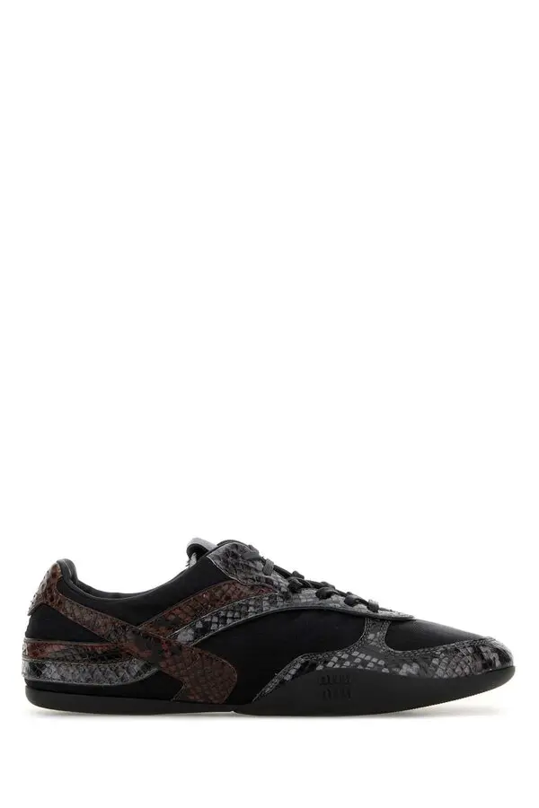 Miu Miu Multitexture Leather And Fabric Lace-up Sneakers - Multicoloured