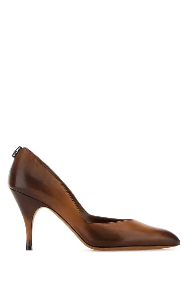 Miu Miu Miu-style Caramel Leather Pumps With 8 Cm Heel
