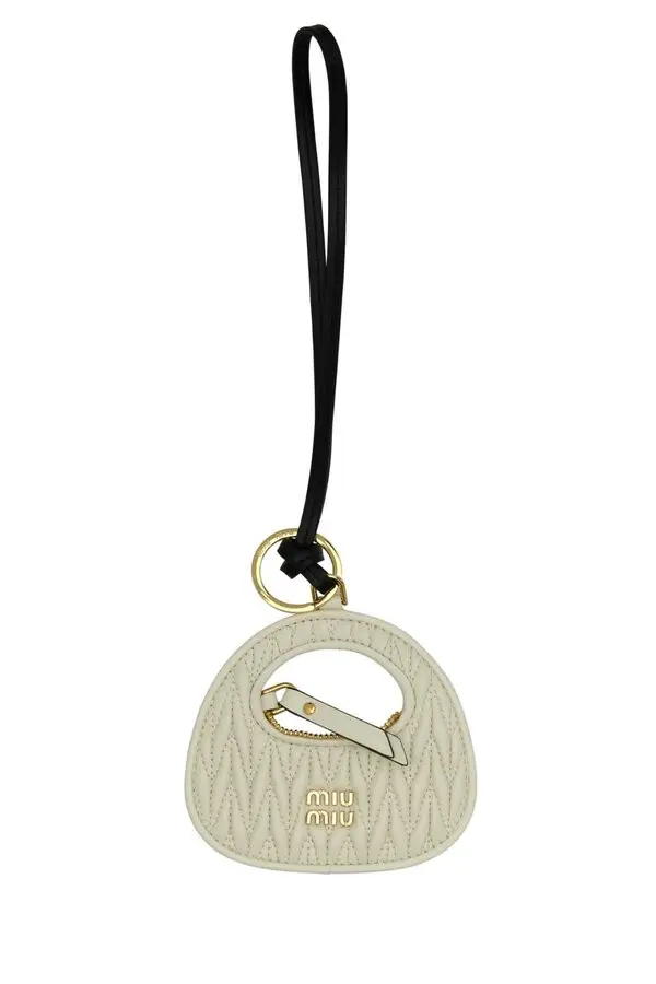 Miu Miu Ovine Leather Keyring, Golden Metal Finish, 10 Cm X 10 Cm