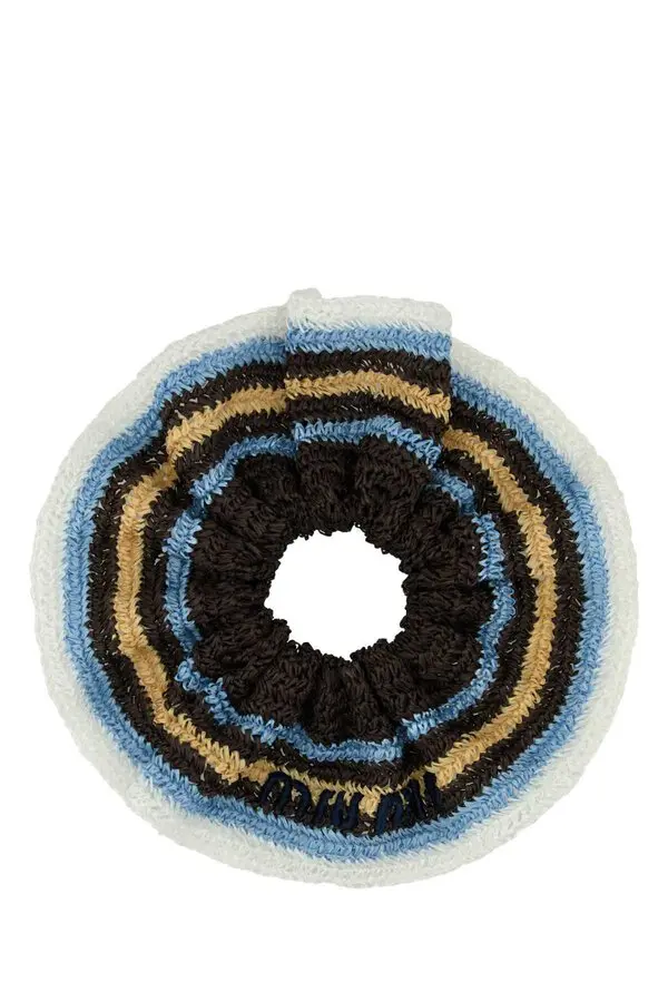 Miu Miu Embroidered Raffia Scrunchie - Stripped