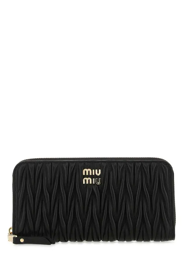 Miu Miu Nappa Leather Wallet With Golden Metal Finishing, 19.5 Cm X 9.5 Cm X 1.5 Cm - Black