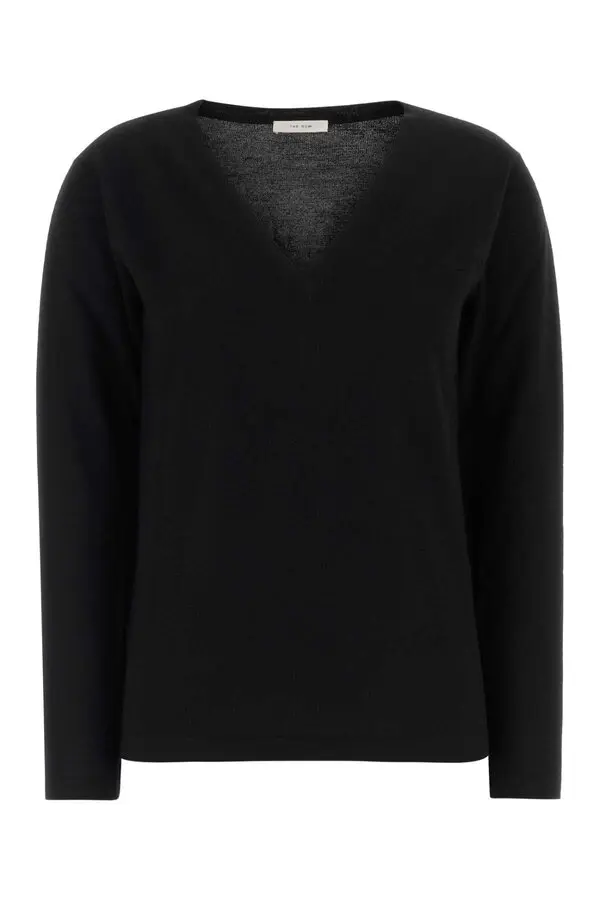 THE ROW Poesis Cashmere V-neck Sweater - Black
