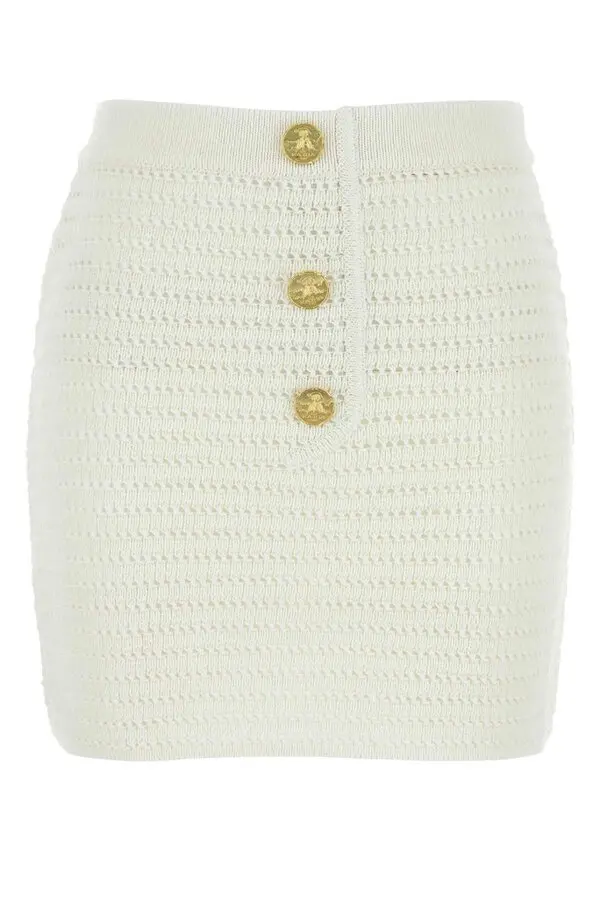 Le Kasha Crochet Mini Skirt With Button Detail - White