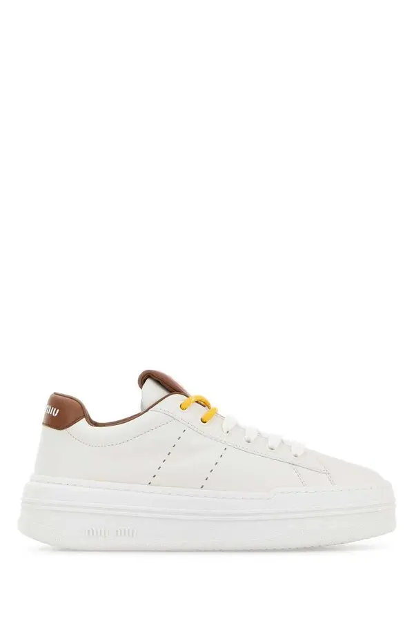 Miu Miu Leather Platform Sneakers - White