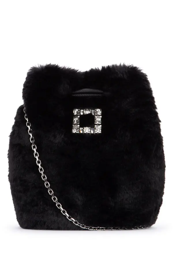ROGER VIVIER Fur-trim Aumonière Evening Bag