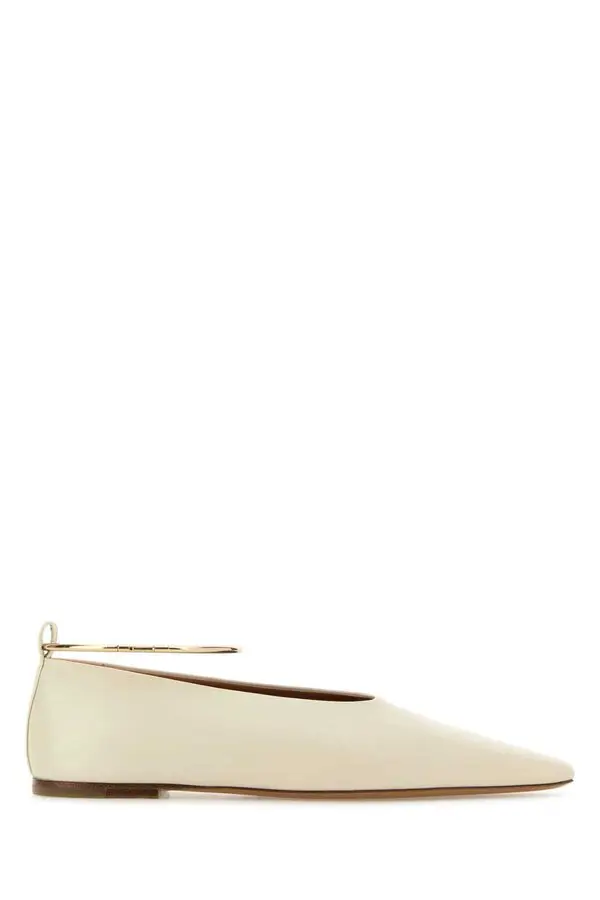 JIL SANDER Leather Ballerina Flats With Ankle Strap - White