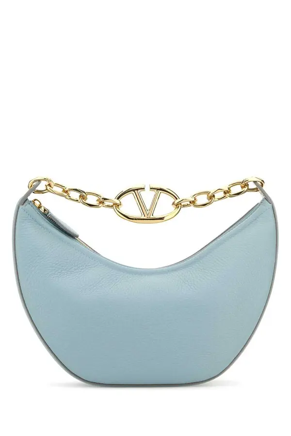 Valentino Garavani No-remove Brand Name: Small Hobo Handbag With Vlogo Moon Charm In Leather - Light Blue