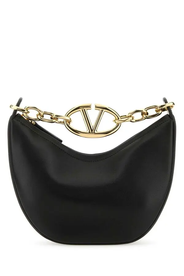Valentino Garavani Small Vlogo Moon Hobo Handbag In Leather - Black