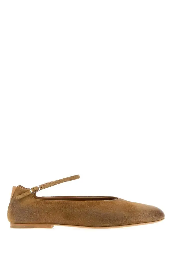 JIL SANDER Suede Ballerinas With Ankle Strap - Camel